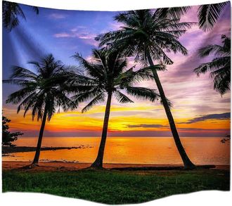 A.Monamour Sonnenuntergang Zeit Meer Palme Ozean Langer Weg Dunkel Himmel Landschaft Wand Hängen Wandbild Tapisserie Strand Werfen Decke Handtuch Wanddekor Wohna