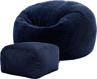Icon Brand Kingston Sitzsack mit Hocker Cord, Dunkelbrau, Sitzsack Erwachsene mit F&uuml;llung, Bean Bag, Cord Sessel, Lounge Sessel, Lounge Stuhl, Schlafzimmer, Wohn