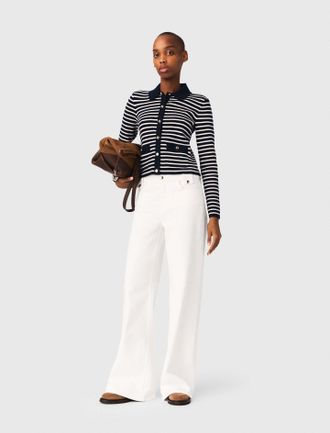 Maje Gestreifter Cardigan Mit Polokragen - Marineblau - Maje