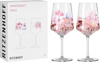 Ritzenhoff 3461009 Aperitifglas 500 ml - 2er Set - Serie Sommersonett - 2 Stück, Motiv Blumenwiese - Made in Germany, Rosa, Lila, Pink