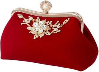 Kesyoo Sac &agrave; main pour femme en peluche rouge avec pierres dimitation cha&icirc;ne r&eacute;sistante pour banquet et mariage, sac de f&ecirc;te &eacute;l&eacute;gant et sac &agrave; main pour &eacute;v&eacute;ne