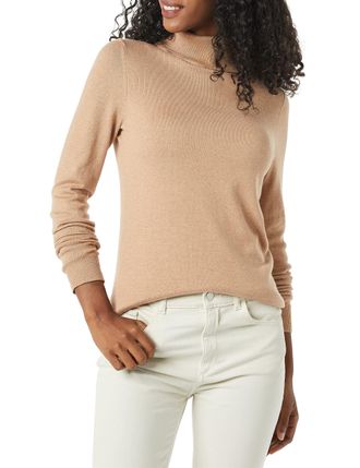 Amazon Essentials Damen Leichter, Langärmeliger Rollkragenpullover, Klassischer Schnitt (Erhältlich In Übergröße), Taupe Meliert, XL Große Größen