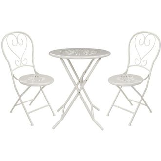 Vente-Unique Salle &agrave; manger de jardin pliante en m&eacute;tal fa&ccedil;on fer forg&eacute; - une table D.60 cm et 2 chaises - Blanc - GUERMANTES de MYLIA