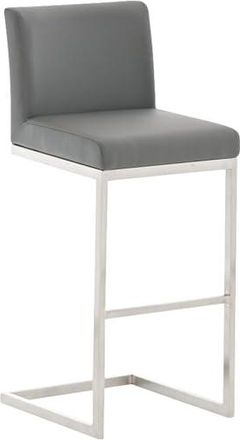 Clp Tabouret De Bar Paros en Similicuir I Chaise Haute De Bistrot Dossier Et Assise Rembourr&eacute;s I Pi&egrave;tement Et Repose-Pieds en M&eacute;tal, Couleur:Gris