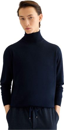 Agnona Wool and Silk Blend Turtleneck - Navy