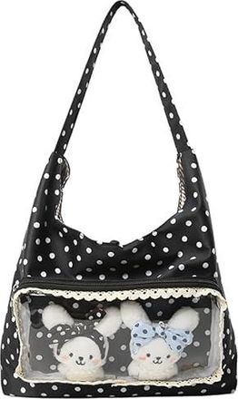 Generic Sac &agrave; bandouli&egrave;re en toile &agrave; pois pour femme et fille - Grande capacit&eacute; - Pour l&eacute;cole, le travail, un usage quotidien, Noir, 320.00x280.00x250.00mm