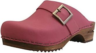 Sanita Urban | Sabots Ouverts | Produit Original Fabriqué à la Main pour Femme | Sabots en Cuir avec Semelle en Bois | Rose | 41 EU