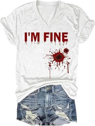 Generic T-shirt « Im Fine » avec éclaboussures de sang 2026 - Costume dHalloween, rouge brique, XXL