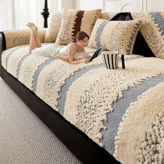 Generic Weicher Rutschfester Chenille Couch Überzug Waschbarer für Sofa überzug Bequeme Plush Sofabezug für L Form/U Form/Ecksofa 3/2/1 Sitzer, Sofaschutz Hun
