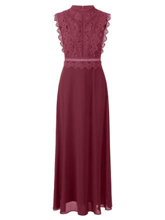 Apart Fashion Damen &auml;rmelloses Spitzenabendkleid, hochgeschlossene Maxikleid, transparenter R&uuml;cken, gewellter Taillendetail, ausgestellter Chiffonrock, Elegantes fo