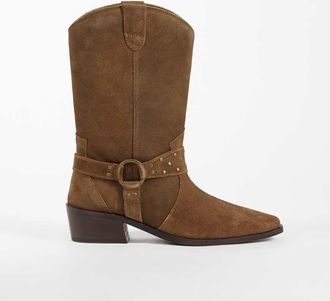 Mango Teen 100 % Leder-Westernstiefel in Schwarzsand-Neutral