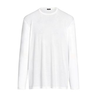 Kiton Homme, Tops, Blanc, Taille: XL T-shirt Blanc en Coton à Manches Longues et Col Rond