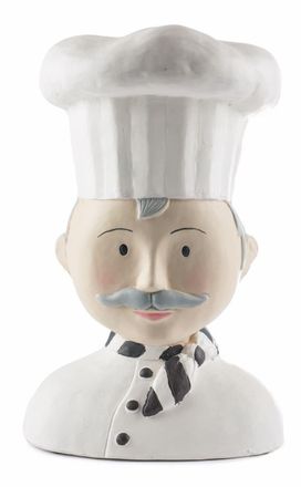 Baden Herrenkopf I Dekokopf I Koch I Gips I Handarbeit I Weiss-schwarz-grau I K&uuml;chendeko Kopf B&uuml;ste Skulptur K&uuml;chendeko Dekoration Fensterdeko