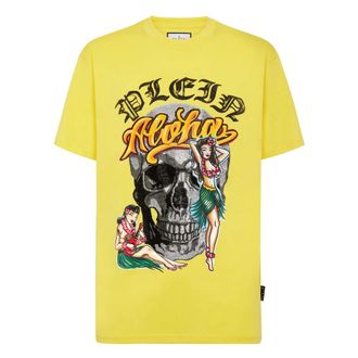 Philipp Plein Homme, Tops, Jaune, Taille: S T-Shirt Col Rond Hawaii