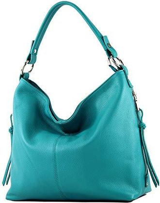 modamoda.de Ital Shopper Sac à bandoulière en cuir grande T160, Couleur:T160 Türkisblau
