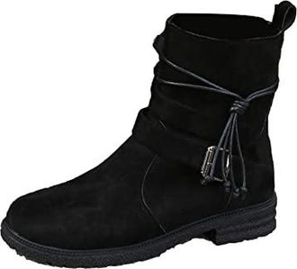 Generic Bottes mi-mollet pour femme &agrave; talon bas d&eacute;contract&eacute; &agrave; bout rond classique boucle de ceinture fermeture &eacute;clair lat&eacute;rale antid&eacute;rapante confortable coupe