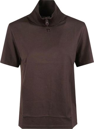 Courr&egrave;ges T-shirt col c&ocirc;tel&eacute; - Femme - Tops - Brun - Taille: 36 FR