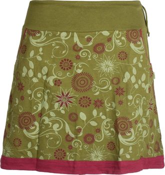 vishes Alternative Bekleidung - Damen Lagen-Look Blumen-Rock mit Mandalas und Tribals Bedruckt Olive 34-36