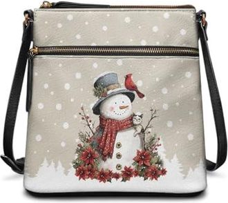 Coloranimal Petit sac &agrave; bandouli&egrave;re pour femme - Sac &agrave; main r&eacute;glable sur le th&egrave;me de No&euml;l - Sacoche zipp&eacute;e, Bonhommes de neige Cardinal