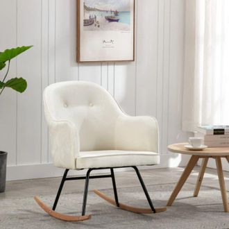 vidaXL Chaise &agrave; bascule Blanc cr&egrave;me Velours