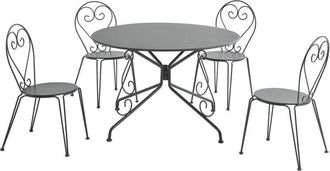 Vente-Unique Salle &agrave; manger de jardin en m&eacute;tal fa&ccedil;on fer forg&eacute; : une table D.120cm et 4 chaises empilables - Anthracite - GUERMANTES de MYLIA