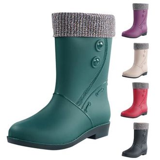 Generic Bottes de pluie mi-mollet pour femme, bottes de pluie doubl&eacute;es en peluche, bottes dhiver chaudes et confortables, bottes de jardin, imperm&eacute;ables et an