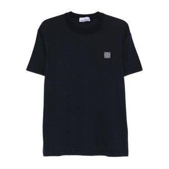 Stone Island Homme, Tops, Bleu, Taille: 2XL T-shirt en coton avec logo patch