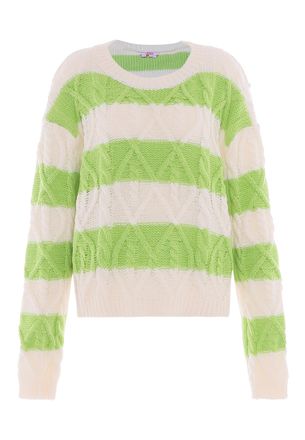 Mymo Strickpullover Damen WOLLWEISS LIMETTE