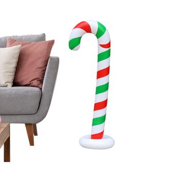 Generic Aufblasbare Weihnachtskugel - 57-Zoll-Ornament, wiederverwendbarer PVC-Ballon, gro&szlig;e Zuckerstangen-Weihnachts-Requisite mit Wasser-/Sandst&auml;nder | Fest