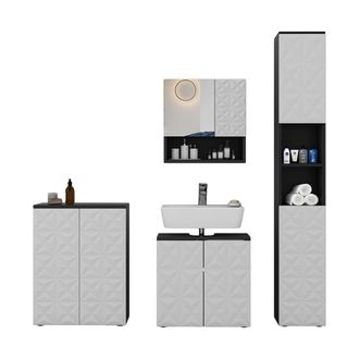 Vicco Badm&ouml;bel-Set Schwarz Edge, bestehend aus Badspiegelschrank, Waschbeckenunterschrank, Midischrank, Hochschrank - Unterschrank- und H&auml;ngeschrank-Kombina