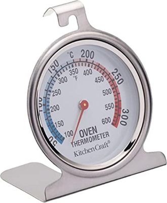 KitchenCraft Backofenthermometer, Edelstahl-Überthermometer für Umluft- und Gasbacköfen, 6,5 x 8 cm, Silber