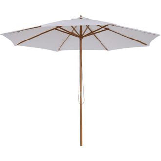OUTSUNNY Parasol droit en bois polyester haute densit&eacute; protection solaire &Oslash; 3 x 2,5 m cr&egrave;me