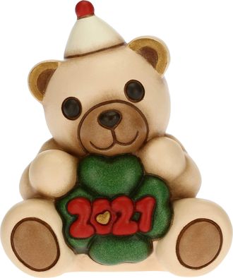 Thun Frohes neues Jahr Bär Ornament 2021 - Wohnaccessoires zum Sammeln - Kleine Größe - Gold Variante - Keramik - 7,5 x 5,8 x 8,5 h cm
