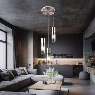 Globo Lighting Hängeleuchte Rauchglas 3 Flammig Pendelleuchte nickelfarben Esszimmerleuchte Glas, Metall, 3x E27 Fassungen, DxH 30x150 cm