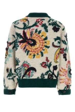 sacai Mens Embroidered Wool Sweater Ivory Exterior: Giacche E Gilet Jacket