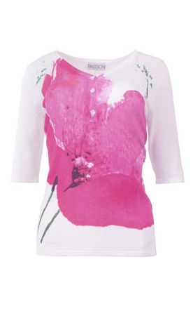 Passioni V-Ausschnitt-Pullover mit Hibiskus-Blume mit Glitzerkn&ouml;pfen