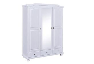 Inter Link SAS Armoire rustique - Armoire de chambre 3 portes - Armoire avec miroir - 3 tiroirs - 1 penderie et 5 niches - Armoire en pin massif - Vernis blanc - L :