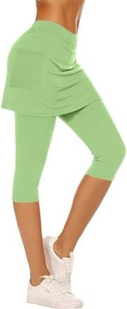 Generic Pantalon de sport pour femme - Legging 3/4 avec jupe - Taille haute - Couleur unie - Pantalon de yoga - Pantalon de sport - Pantalon de sport - Pantal