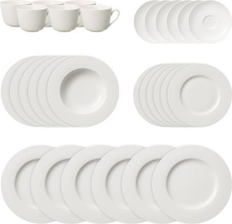 Villeroy & Boch Twist White Geschirrset 30 Teilig Für 6 Personen, Spülmaschinenfest, Mikrowellensicher, Teller Set, Geschirr, Tafelservice, Kombiservice, Modernes Ser
