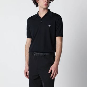 Prada Blue polo shirt in combed wool