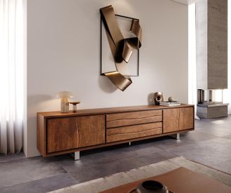 DELIFE Lowboard Live-Edge 300 cm Akazie Braun 4 T&uuml;ren 2 Sch&uuml;be, Lowboards, Baumkantenm&ouml;bel, Massivholzm&ouml;bel, Massivholz