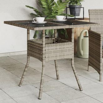 vidaXL Gartentisch mit Glasplatte Grau 80x80x75 cm Poly Rattan Vidaxl