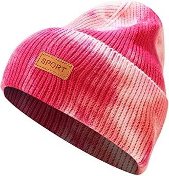 Generic Bonnet chaud en tricot torsad&eacute; doux et &eacute;pais avec teinture sur noeuds pour temps froid 3, rose vif, M