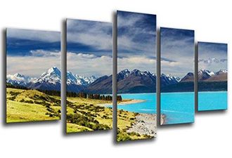 Cuadros Cámara Wandbild - Lake New Zealand Landschaft, 165 x 62 cm, Holzdruck - XXL Format - Kunstdruck, ref.26019