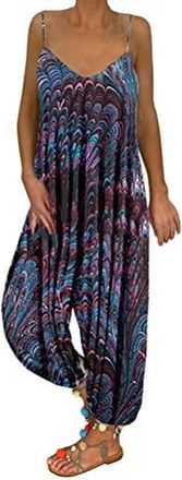 TOMWELL Combinaison Sexy à Col en V pour Femmes Sarouel Ample Grande Taille Salopettes à Bretelles à lentrejambe à Jambes Larges A Multicolore03 XXL