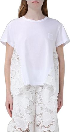 Meimeij T-shirt en coton avec empi&egrave;cements en macram&eacute; - Femme - Tops - Blanc - Taille: 34 FR