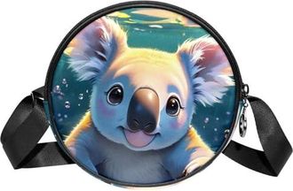 Generic Petit sac &agrave; bandouli&egrave;re circulaire pour femme, petit sac de natation Koala avec fermeture &eacute;clair, bretelles r&eacute;glables, sac &agrave; main rond d&eacute;contract&eacute; pou
