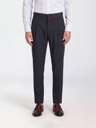 Kiton Pantalon de tailleur pliss&eacute; en pure laine vierge avec passants de ceinture