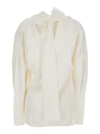 Toteme Womens Blouse With Cowl Neck, Knot Back - White Blouses Shirt