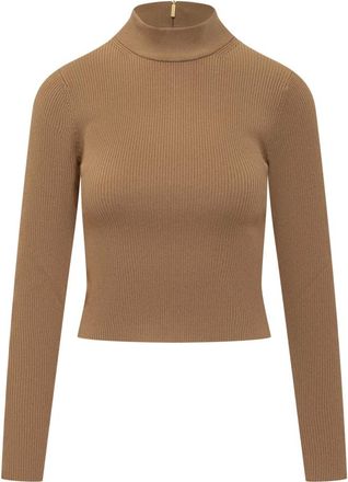 Michael Kors Femme, Pulls, Brun, Taille: 36 FR Pull Col Montant en Maille C&ocirc;tel&eacute;e